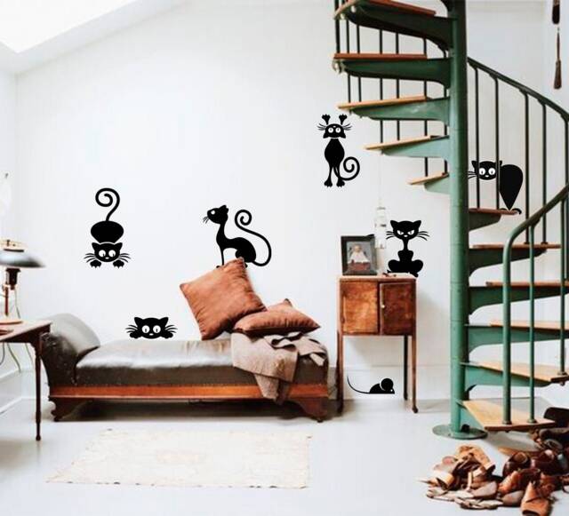 Cats Wall Decals, Different Black Cats Decal, Animal Funny Stickers ...