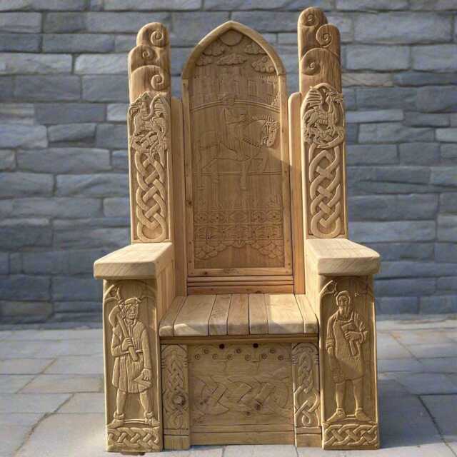 Handcrafted Medieval Throne Chair - Stunning Wooden Carving With Celtic ...