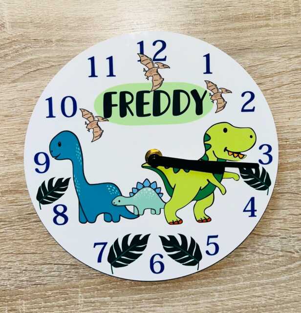 Personalised Wall Clock/Bedside Table/Desk Clock - Dinosaur Design ...