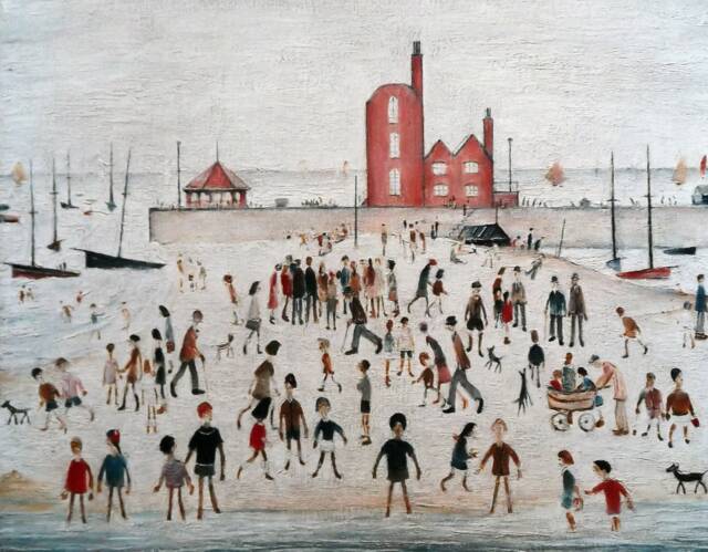 L S Lowry Authentic Art Print - Beach & Promenade Textured Image Plus ...