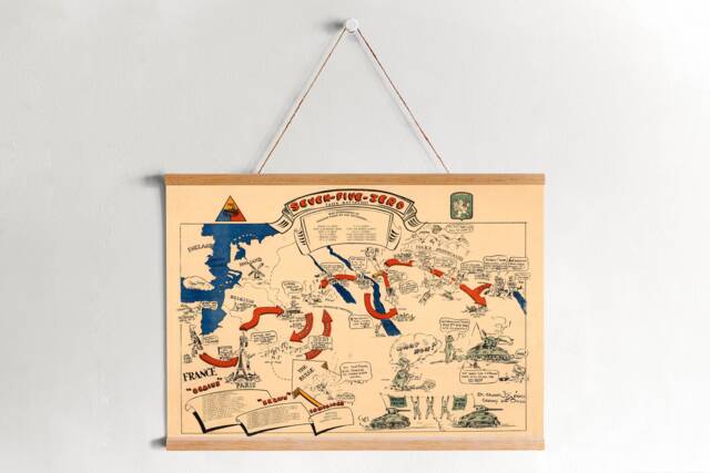 Pictorial Map Of World War 2 On Canvas Print With Hanger Frames- Ww2 ...