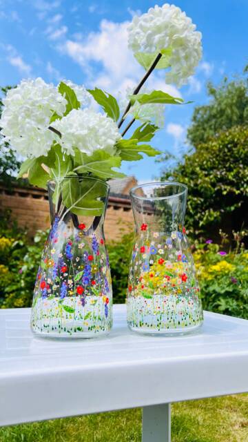 Hand Painted Flower Garden Vase, Glass Floral Carafe, Can Be ...