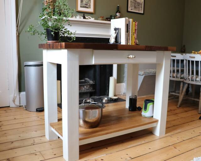 Kitchen Island - Butcher Block Made To Order Solid Walnut Top Oak Shelf ...