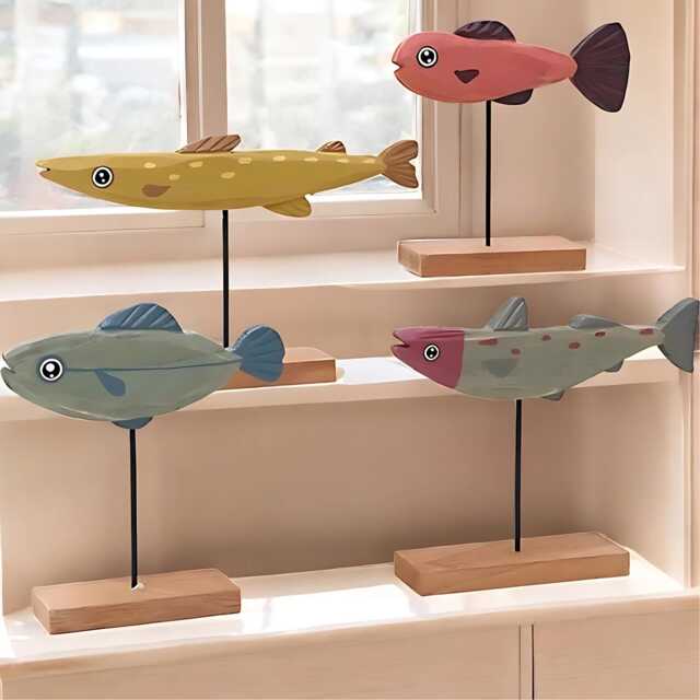 Quirky Hand Carved Fish Figurines, Colourful Ocean-Inspired Home Decor ...