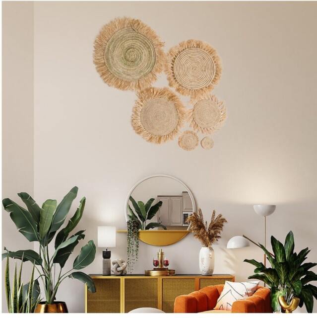 Woven Wall Decor, Set Of Natural Raffia & Palm Leaf Decor, Boho ...