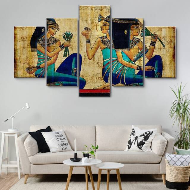 Egyptian Papyrus 5 Pieces Canvas Wall Art, Large Framed Extra Panel ...