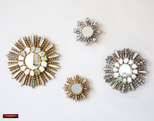 "Gold Sunburst Mirror Set 4 For Wall, Peruvian Accent Silver Wall Round ...