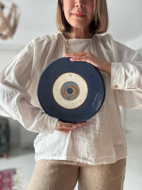 Handmade Ceramic Large Evil Eye Wall Hanging, Pottery Nazar Decor, Blue ...