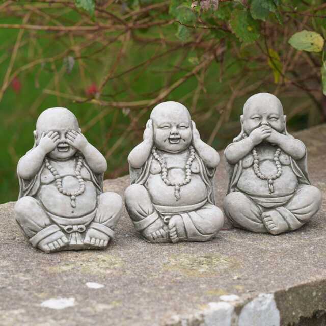Set 3 Monk Stone Statues Oriental Buddha Monks Ganesh Outdoor Garden ...