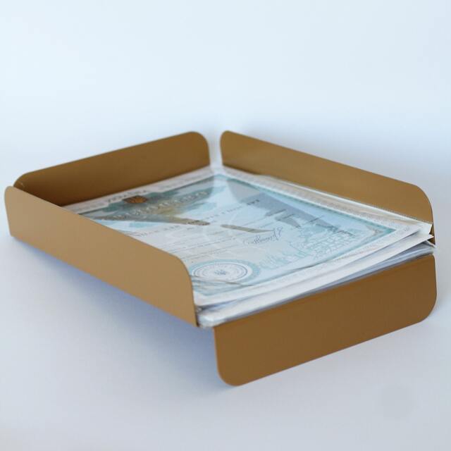 Metal Desk Organizer, Beige Desktop Brown Letters Tray, Magazine Holder ...