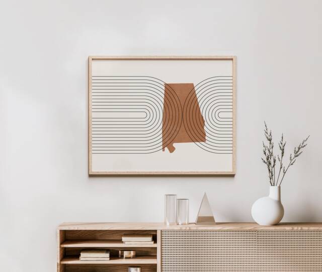 Mid Century Wall Art - Minimalist Alabama & Decor, Abstract Mid-Century ...