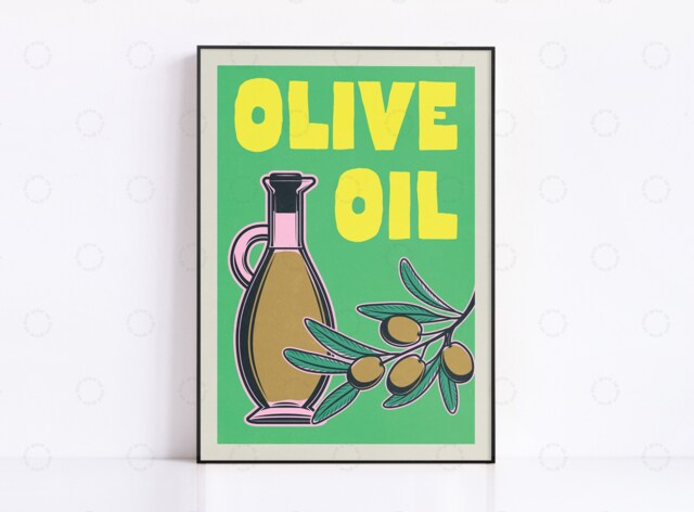 Vintage Olive Oil Print Retro Italian Kitchen Art by Etsy | ufurnish.com
