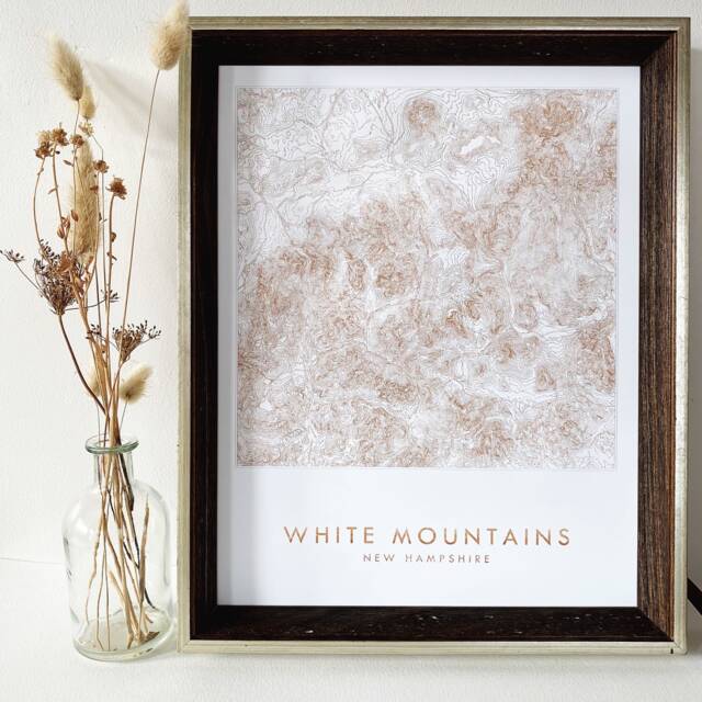 White Mountains New Hampshire Hand Painted Topographic Map Drawing ...
