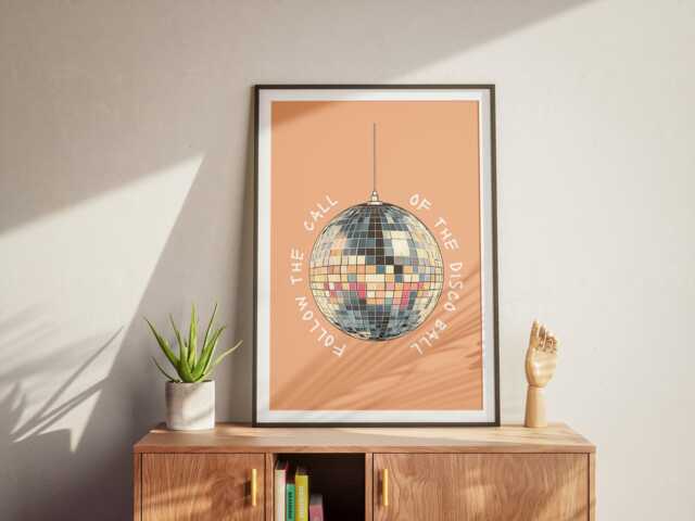 Retro Disco Ball Wall Art Print Vintage Music Poster - Party Decor by ...