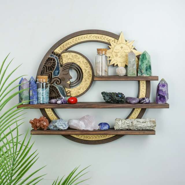 Coppermoon Sun & Moon Crystal Shelf - Celestial Shelf, Decor, Art, Wall ...