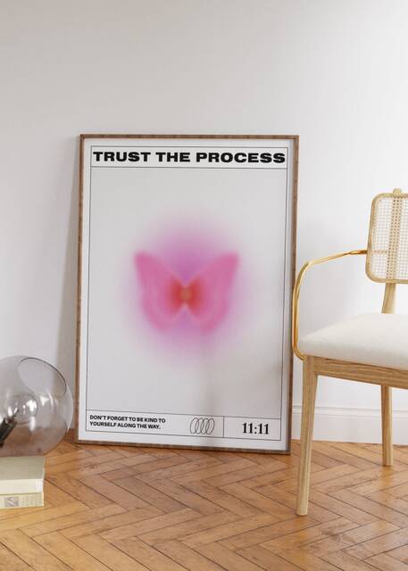 Trust The Process Art Print Spiritual Poster, Pink Butterfly Wall Art, Gradient Wellness, Self ...