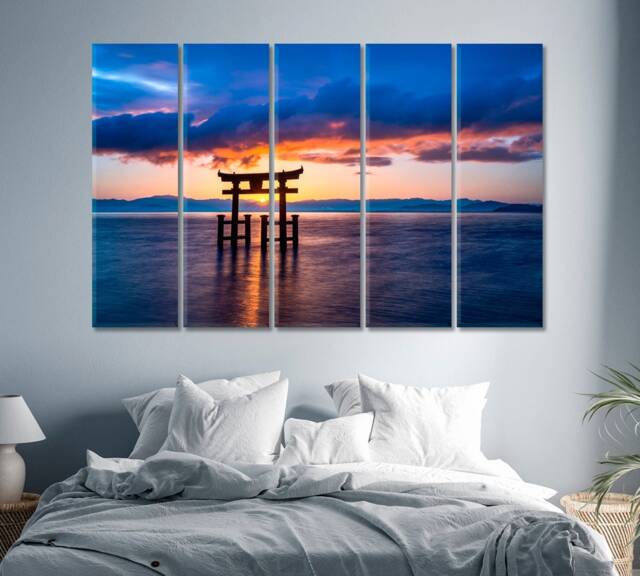 Torii Gate Bedroom Wall Art Lake Biwa Print On Canvas Japan Ready To ...