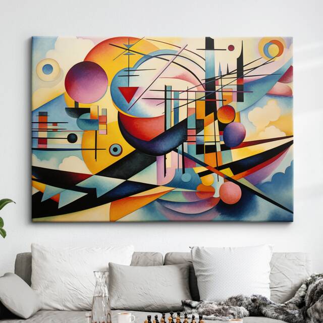 Geometric Wassily Kandinsky Abstract Painting Rainbow Splatter Wall Art ...