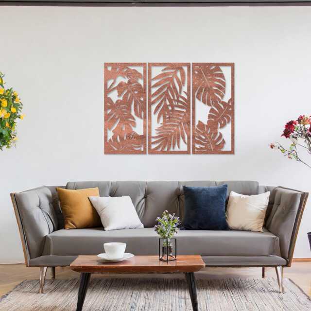 Wooden 3 Leaf Panels Set Wall Decor, Framed Leaves Of Laser Cut ...