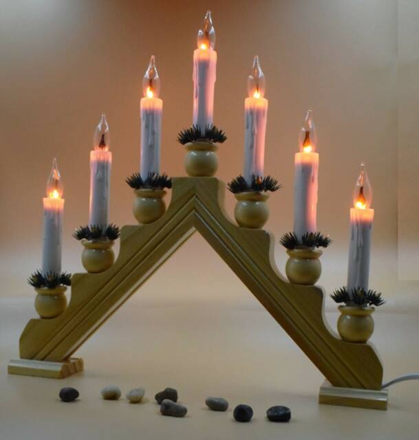 Wooden Flickering Candle Bridge Light 7 Bulb Window Christmas Arch by ...