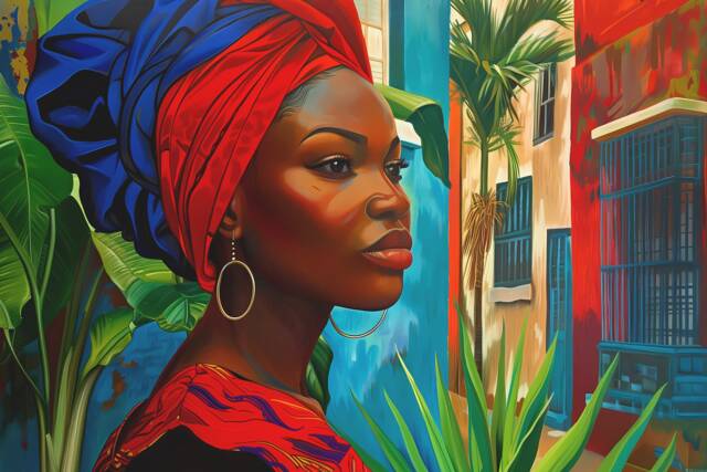 Haiti Art Print - Beautiful Lady in National Colors Red & Blue Haitian ...
