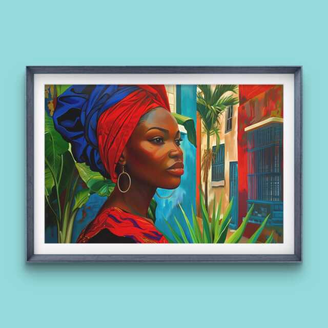 Haiti Art Print - Beautiful Lady in National Colors Red & Blue Haitian ...