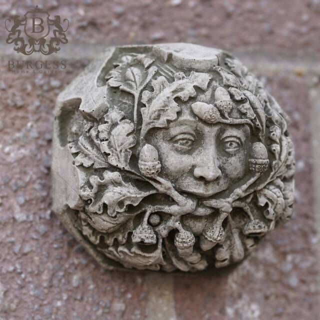 Acorn Green Man Stone Hanging Plaque - Outdoor Bacchus Statue Garden ...