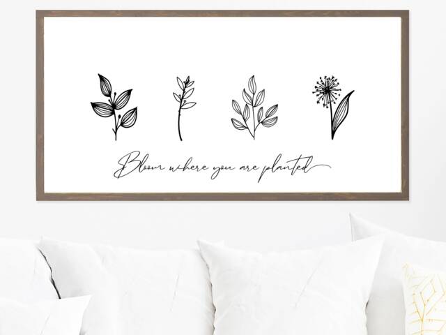 Bloom Where You Are Planted Sign, Botanical Wall Art, Minimalist Line ...