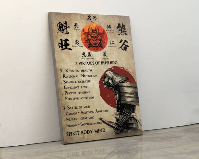 Samurai Canvas Poster 7 Virtues Of A Warrior Rectitude Courage 5 Keys ...