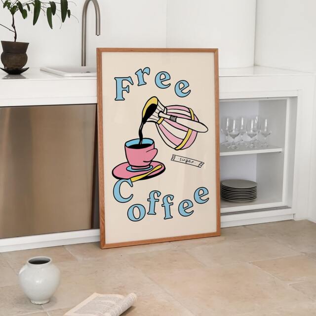 Free Coffee Poster, Poster Print, Wall Art, Trendy Prints, A2, A3, A4 ...
