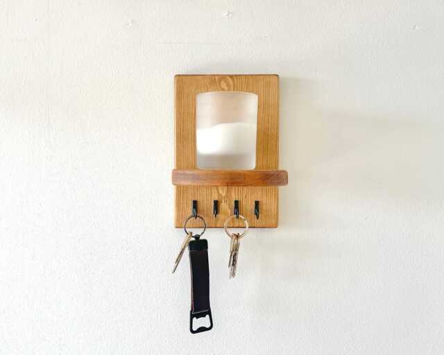 Rustic Wooden Key Holder With Shelf - Entryway Organiser, Wall-Mounted ...