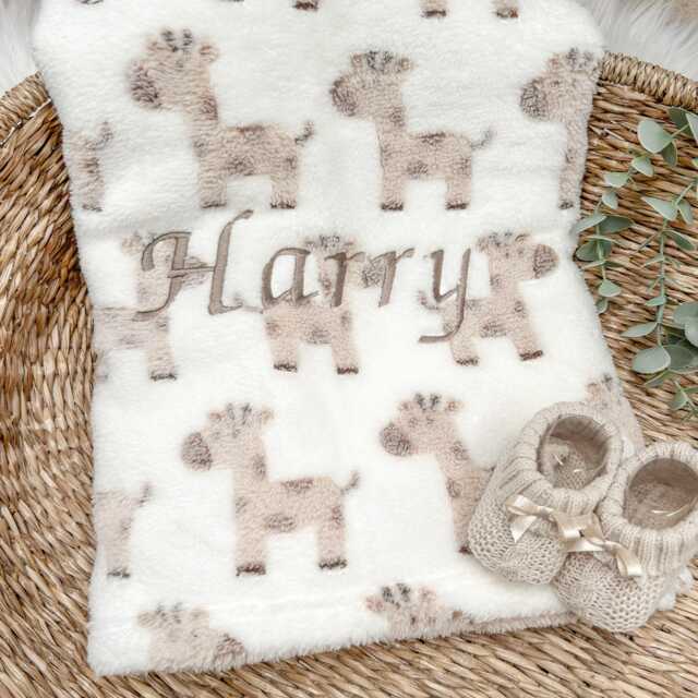 Embroidered Fluffy Giraffe Blanket Wrap - Personalised Gift - Baby Girl ...