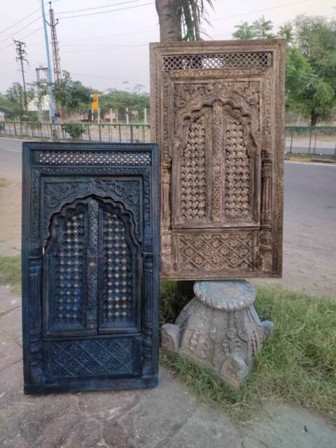 Ethnic Vintage Carved Wood & Brass Work Window/ Handmade Window/Window ...