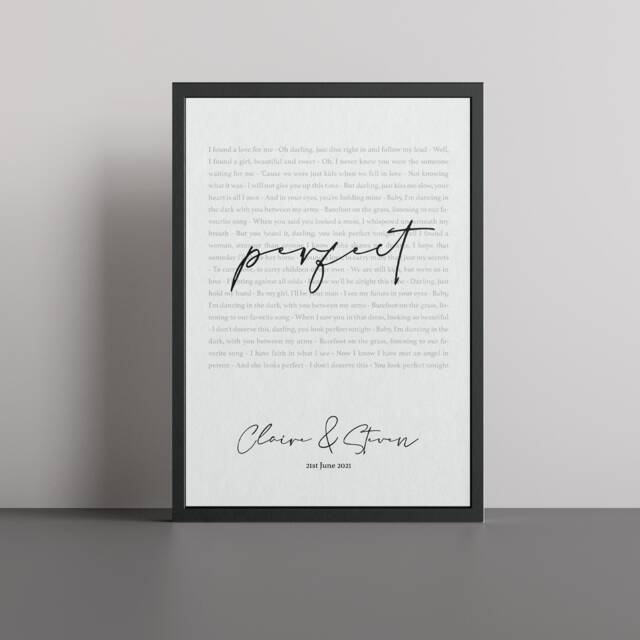 Personalised Song Lyrics Script Wall Art Print With Names - Available ...