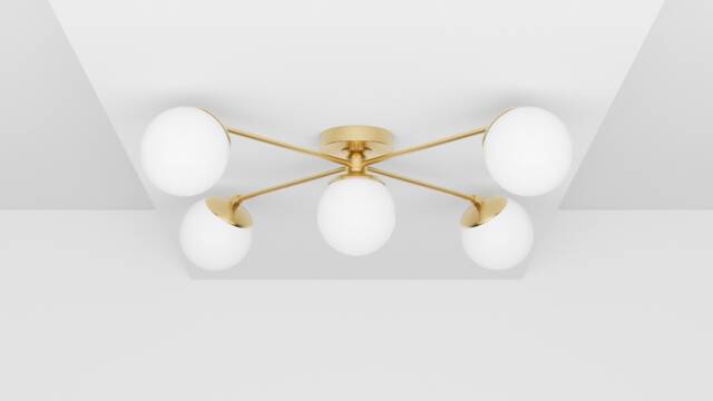 Gloss White Glass Globe Semi Flush - Five Light Ceiling Fixture ...