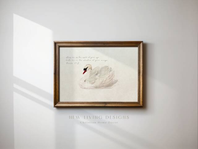 Psalm Vintage Swan Print, Antique Drawing, Rustic Scripture Decor ...