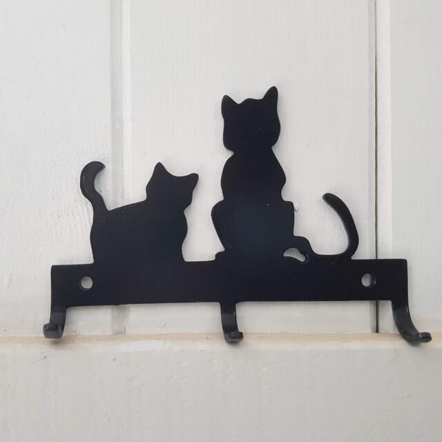 Metal Wall Mounted Cat Themed Key Holder. Hand Painted in Black. Made ...