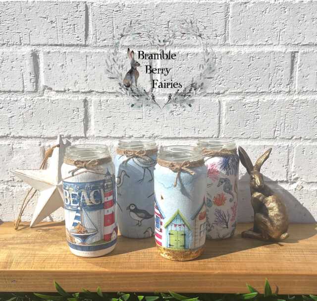 Nautical Coastal Beach Seaside Sea Shells Blue Hut Puffin Birds Horse ...