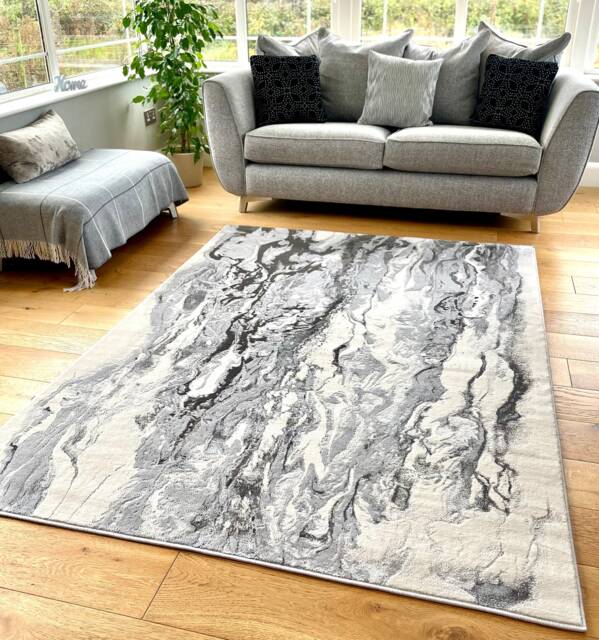 Silver Grey Tide Shimmer Sheen Effect Modern Rug Silky Soft Chic Design ...