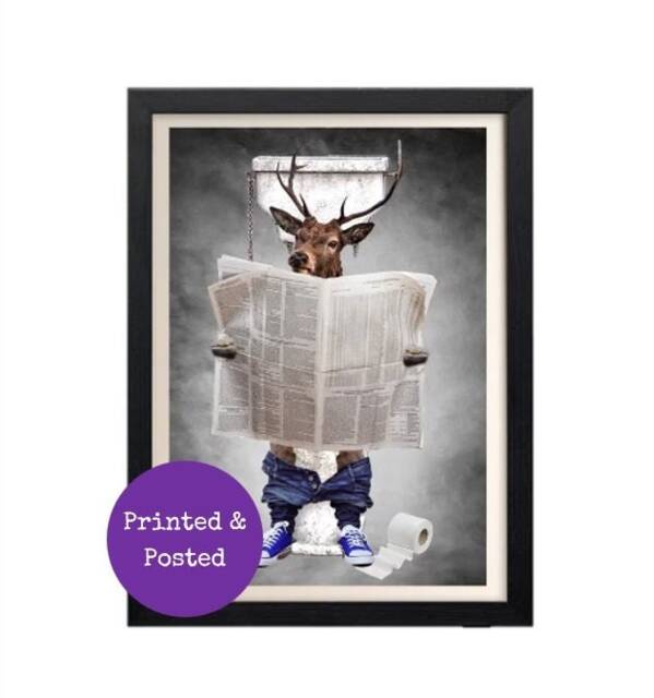 stag On Toilet Print - Deer Sitting Loo Picture Funny Bathroom Wall Art ...
