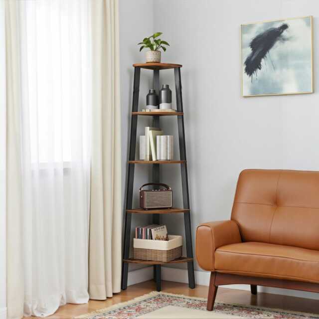 Industrial Corner Bookshelf Freestanding Rustic Shelf Unit & Plant ...