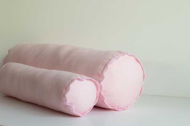 Baby Pink Linen Bolster Pillow Cover With White Or Dark Scalloped Edges ...