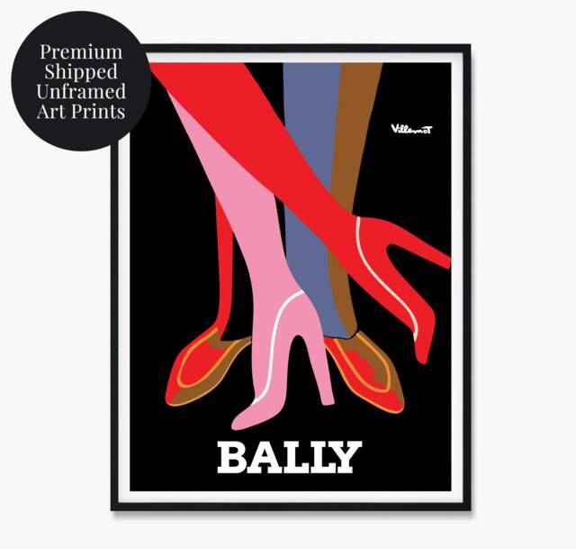 Bally Shoes Poster, Print, Bernard Villemot Art, Vintage Red Wall ...