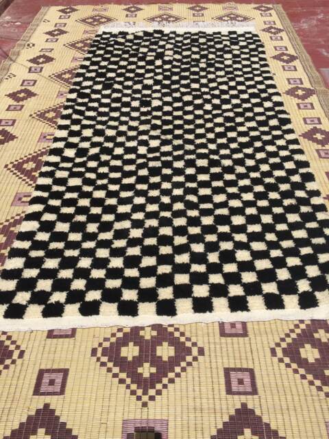 Custom Moroccan Checkered Black Wool Rug, Custom Rug, Checkerboard Rug ...