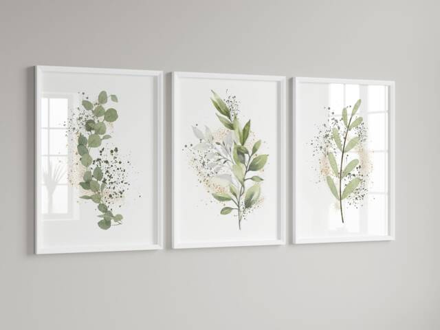 Set Of 3 Botanical Prints - Watercolor Wall Art Trio - Minimalist Neutral Decor, Eucalyptus ...