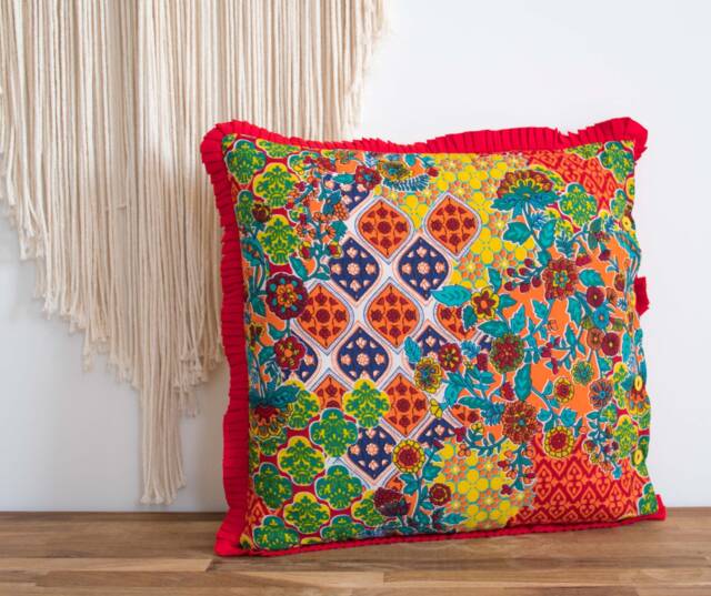 Teja - Set Of 2 Cushion Covers in Cotton, Printed Boho Style, Art Deco ...