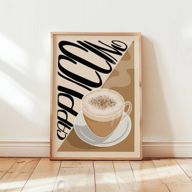 Cappuccino Coffee Print, Retro Wall Art, Mid Century Modern Kitchen ...