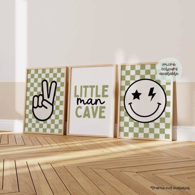 Set Of 3, Checkerboard Retro Style Prints, Smiley Face Cool Kids Club ...
