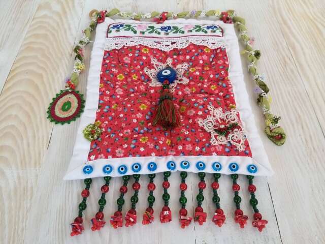Handmade Turkish Evil Eye Amulet Wall Hanging - Traditional Fabric ...