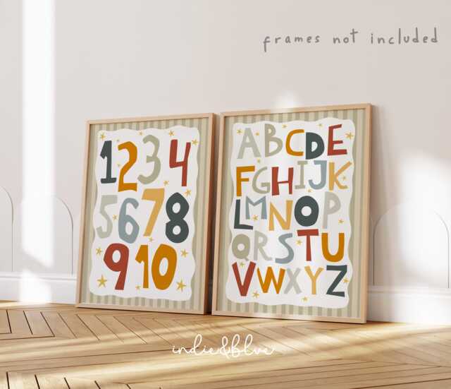 Educational Alphabet & Numbers Chart Print in Bright Colours, Abc Print ...